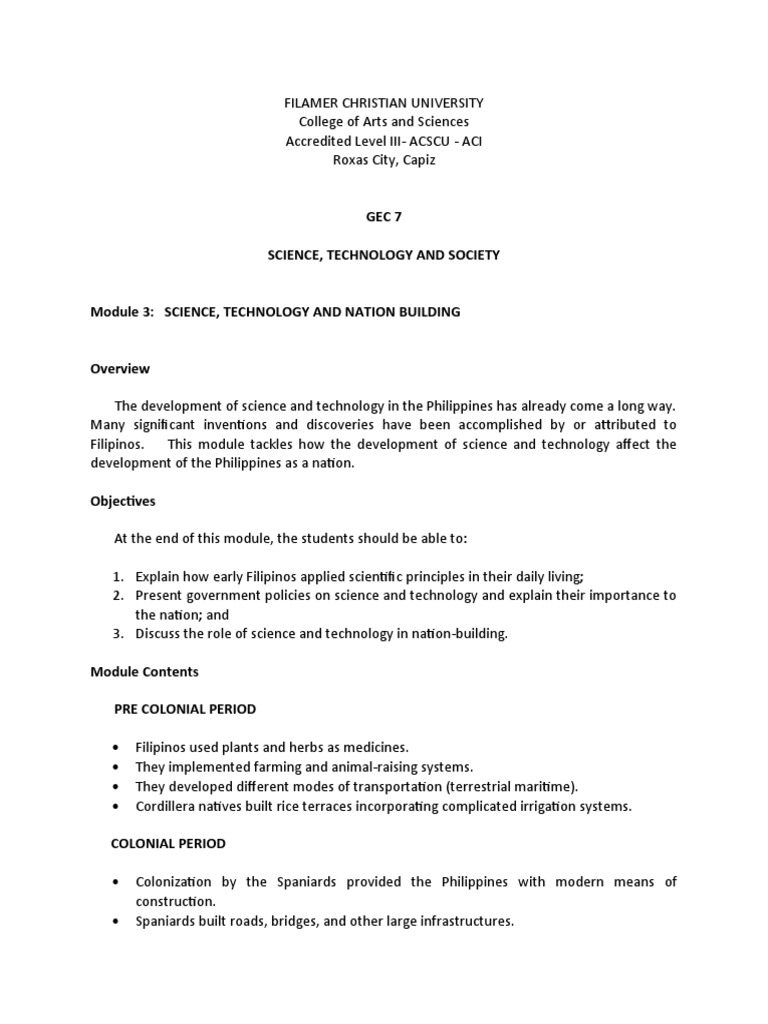 Gec 7 Science, Technology and Society Module 3: Science, Technology and ...
