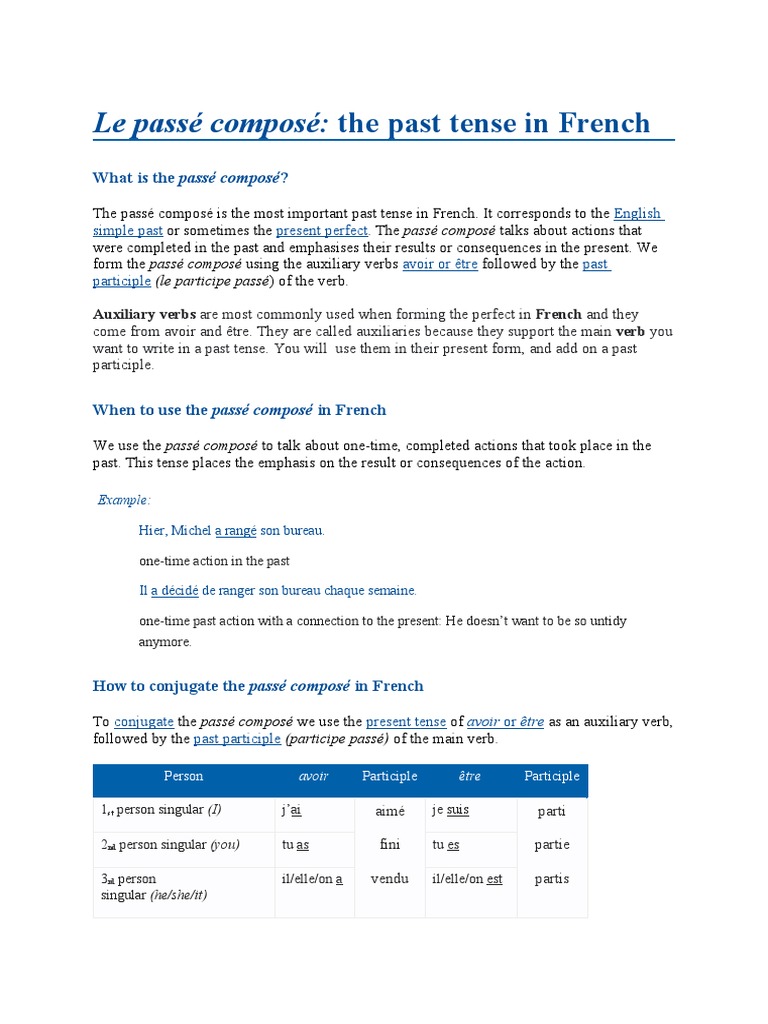 Le Passé Composé: The Past Tense in French | PDF | Linguistic ...