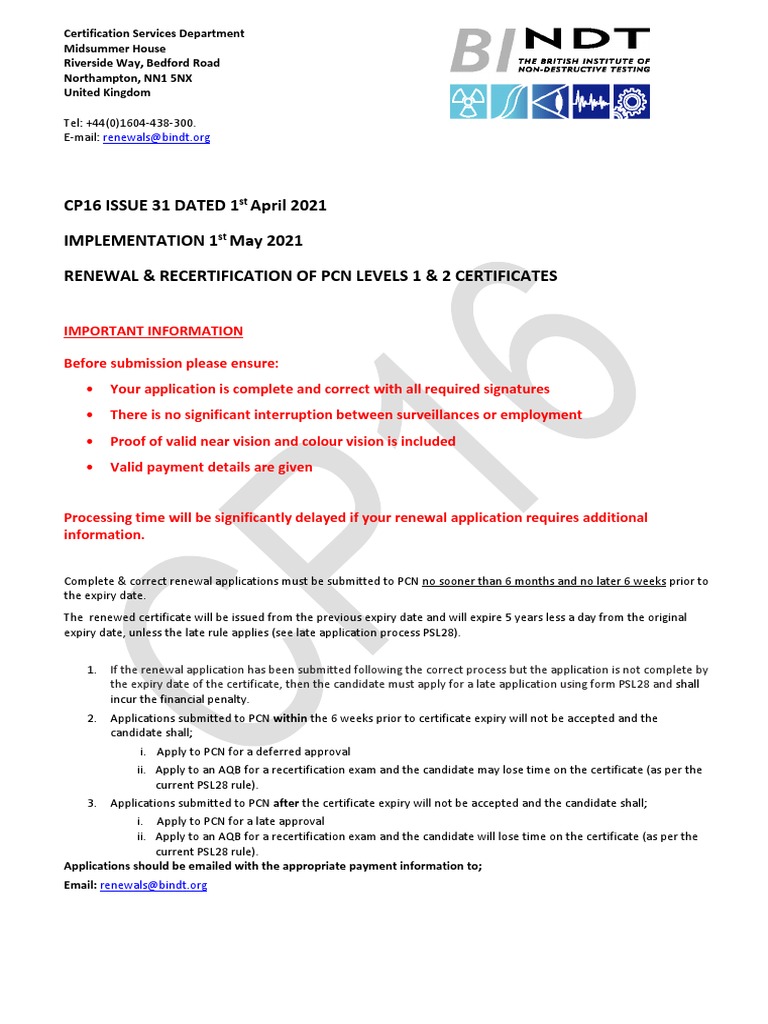 Cp16 Issue 31 Dated 1 April 2021 Implementation 1 May 2021 Renewal ...