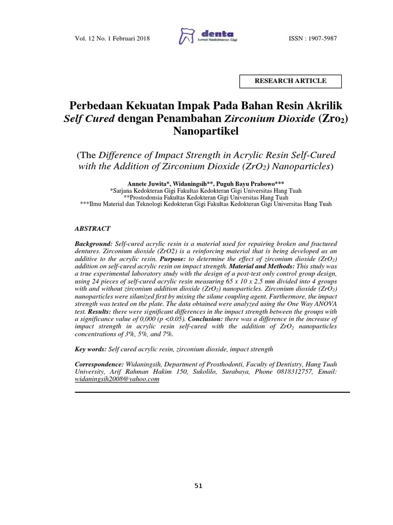 Kekuatan Impak Resin Akrilik dengan ZrO2 | PDF | Poli (Metil Metakrilat ...