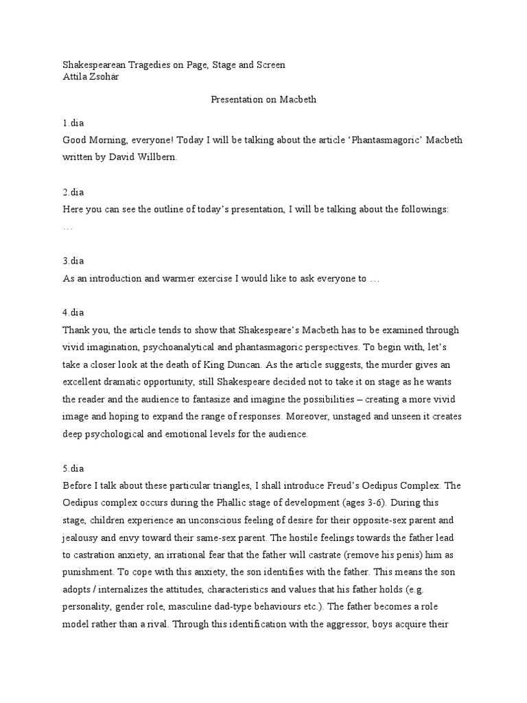 01 - Phantasmagoric "Macbeth" Handout | PDF | Oedipus Complex | Macbeth