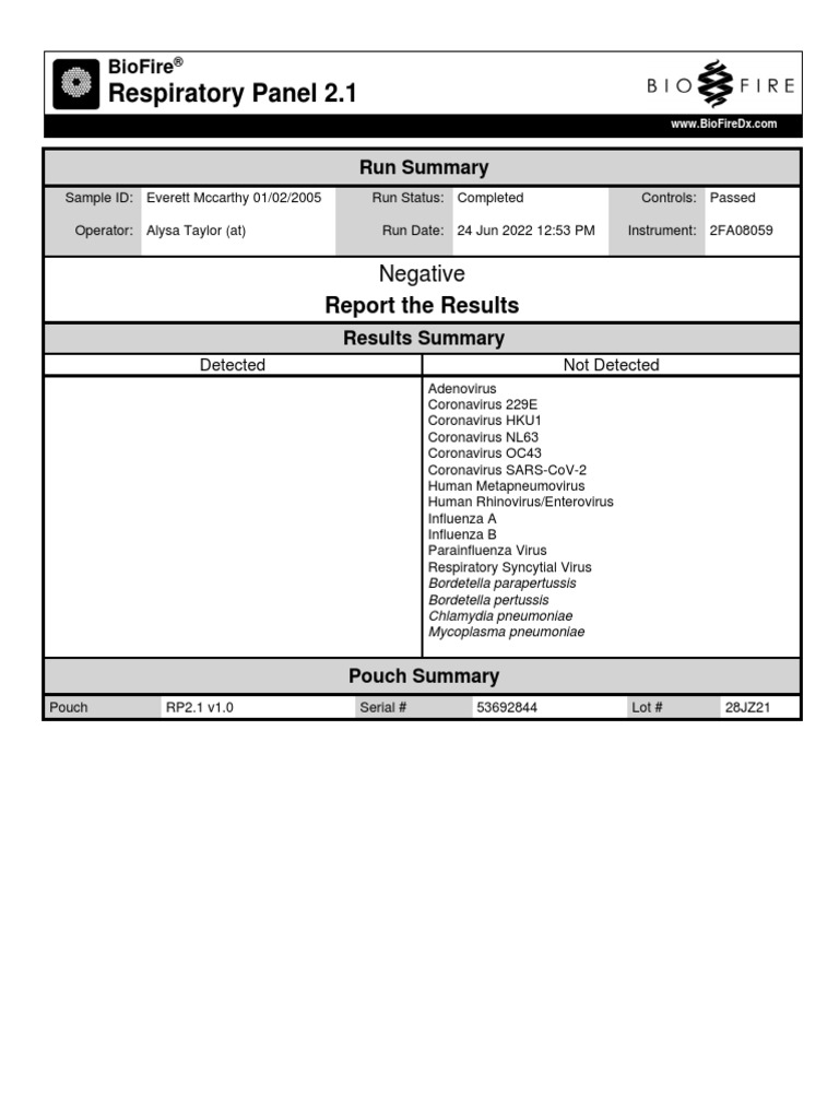 Respiratory Panel 2.1: Report The Results | PDF | Reverse Transcription ...