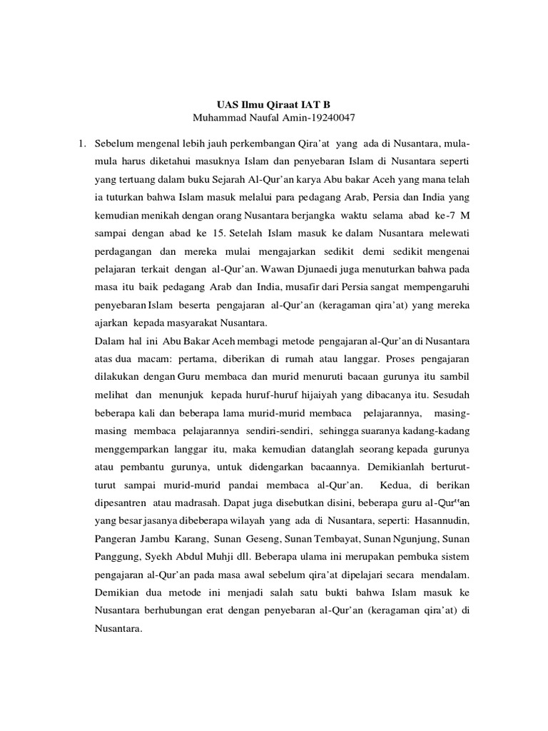 UAS Ilmu Qiraat IAT B | PDF