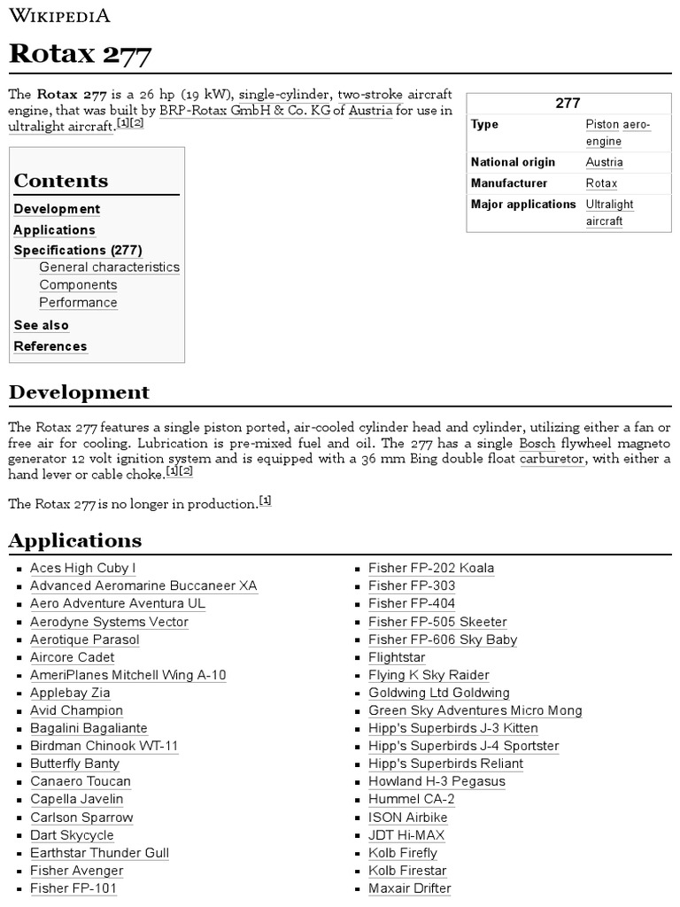 En Wikipedia Org Rotax 277 | PDF | Aviation | Internal Combustion Engine