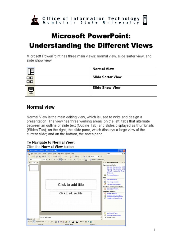 Microsoft Powerpoint: Understanding The Different Views: Normal View | PDF