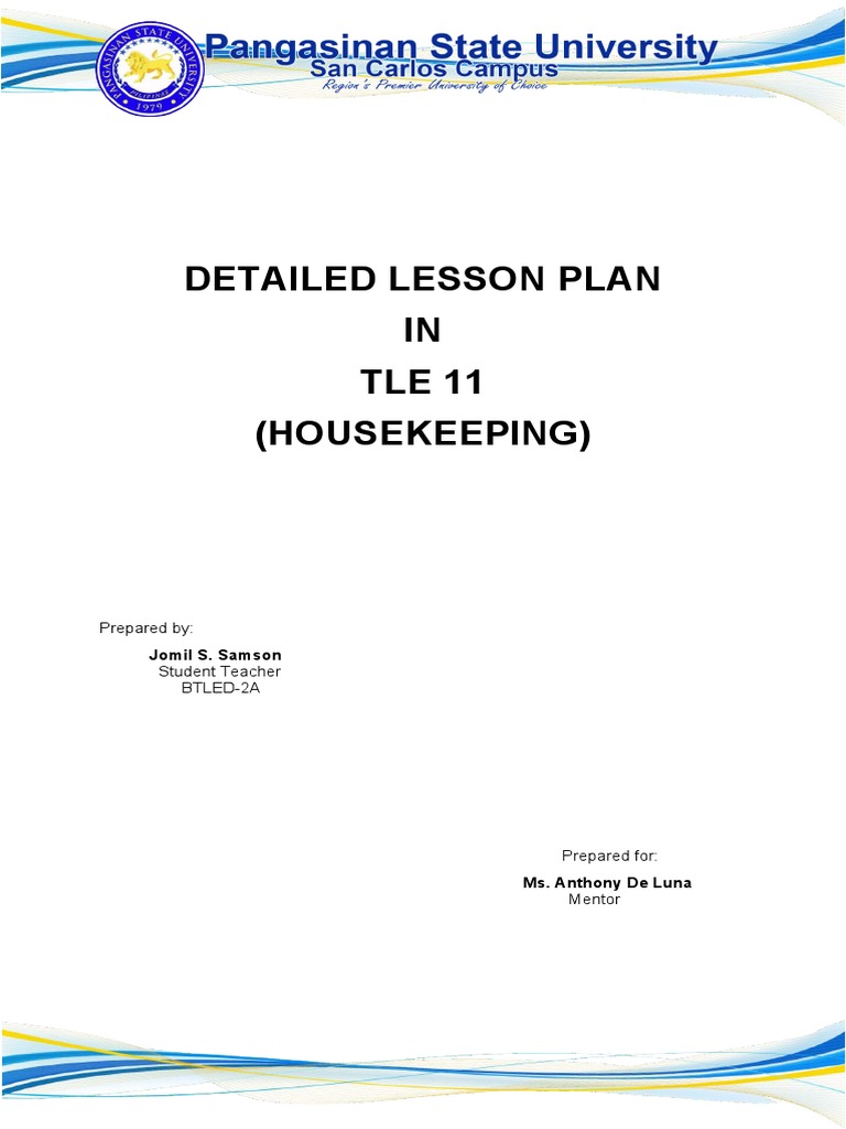 Housekeeping Lesson Plan Overview | PDF | Housekeeping | Learning