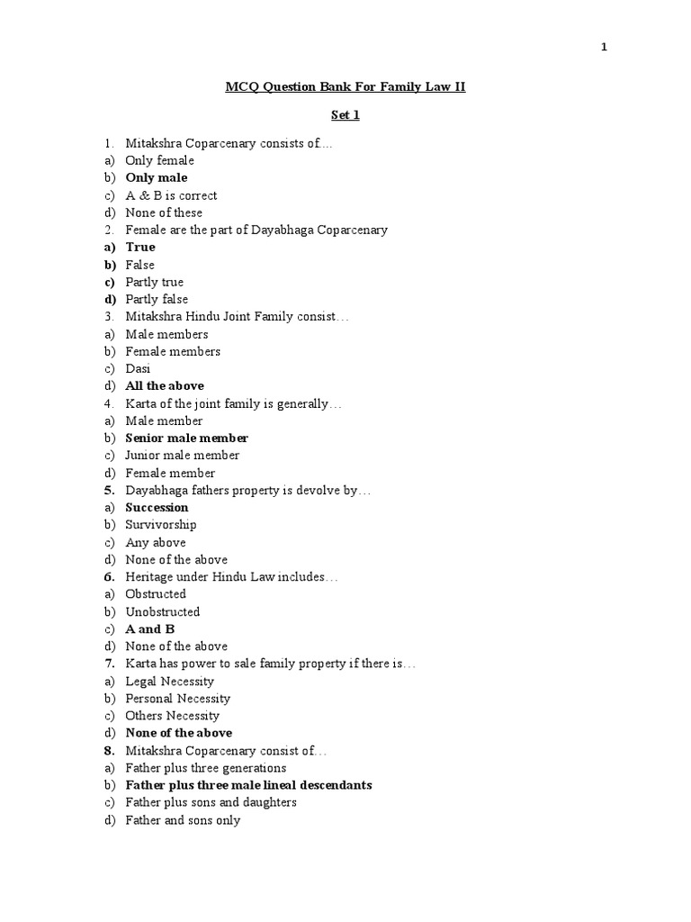 Family Law II MCQ Question Bank Semester IV | PDF | Inheritance | Intestacy
