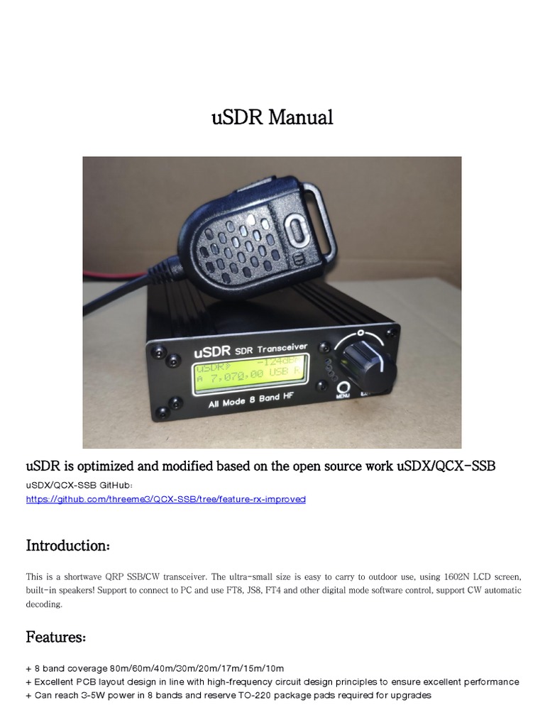 uSDR Manual: uSDR Is Optimized and Modified Based On The Open Source Work uSDX/QCX-SSB | PDF ...