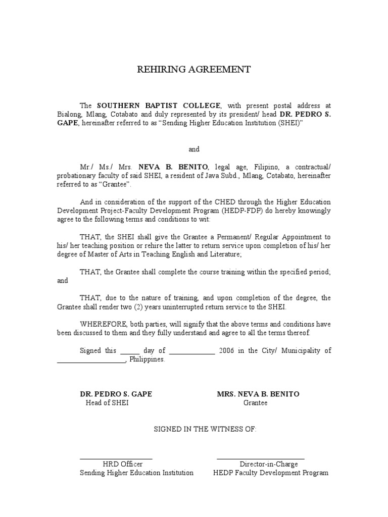 Rehiring Agreement for Faculty Position | PDF | Career & Growth | Business