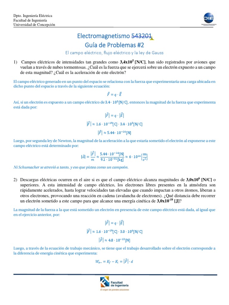 Guia N2 Campo Electrico y Ley de Gauss - Resolucion | PDF | Integral | Electrón