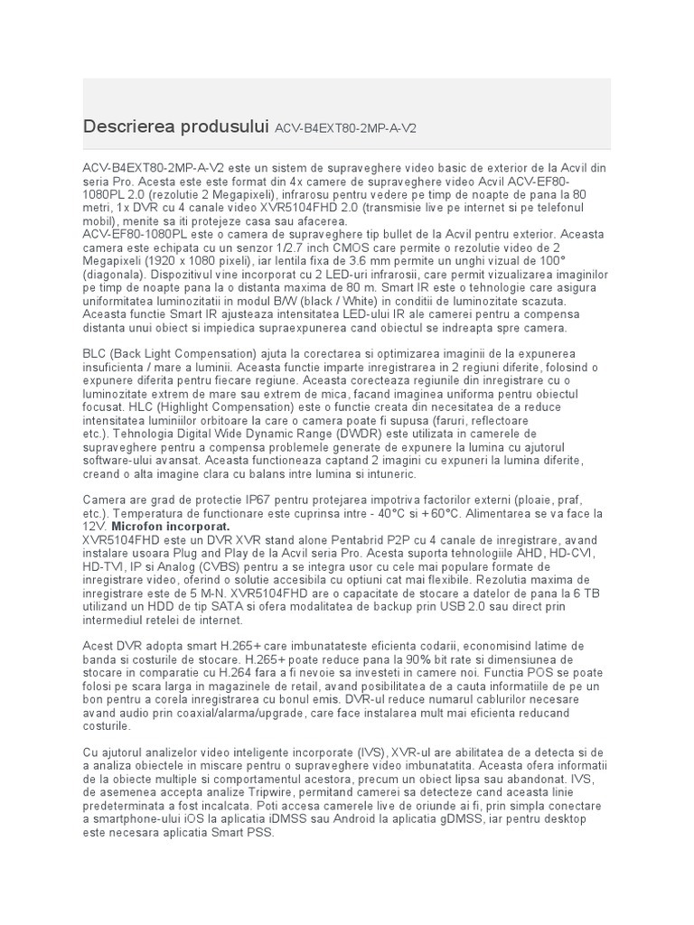 Descrierea Produsului ACV | PDF