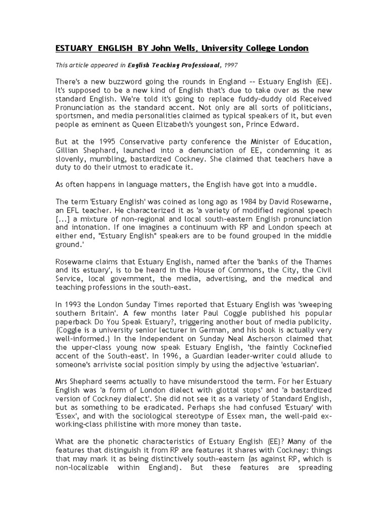 ESTUARY ENGLISH: A NEW STANDARD ACCENT | PDF | Syllable | English Language