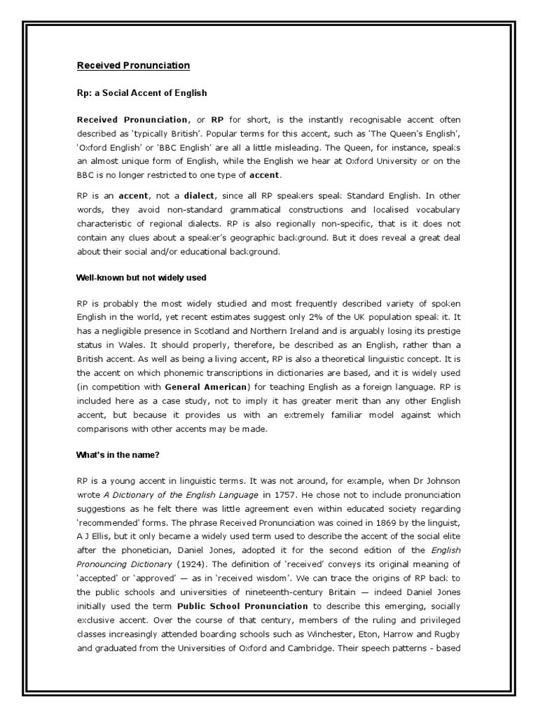 Received Pronunciation Summary | PDF | English Language | Accent ...