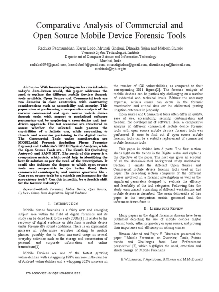 Comparative Analysis of Commercial and OpenSource Mobile Device Forensic Tools | PDF | Digital ...