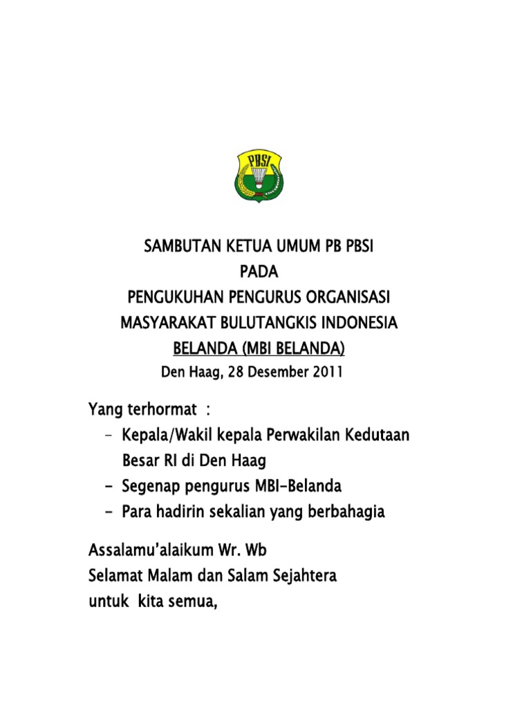 Sambutan Ketum PBSI | PDF