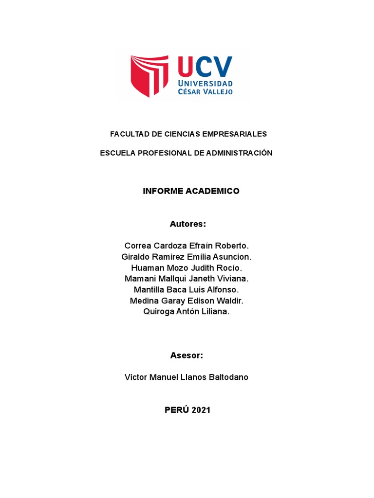 GRUPO 4 INFORME - UCV (2) - Semana 1 - Administracion | PDF | Business | Liderazgo