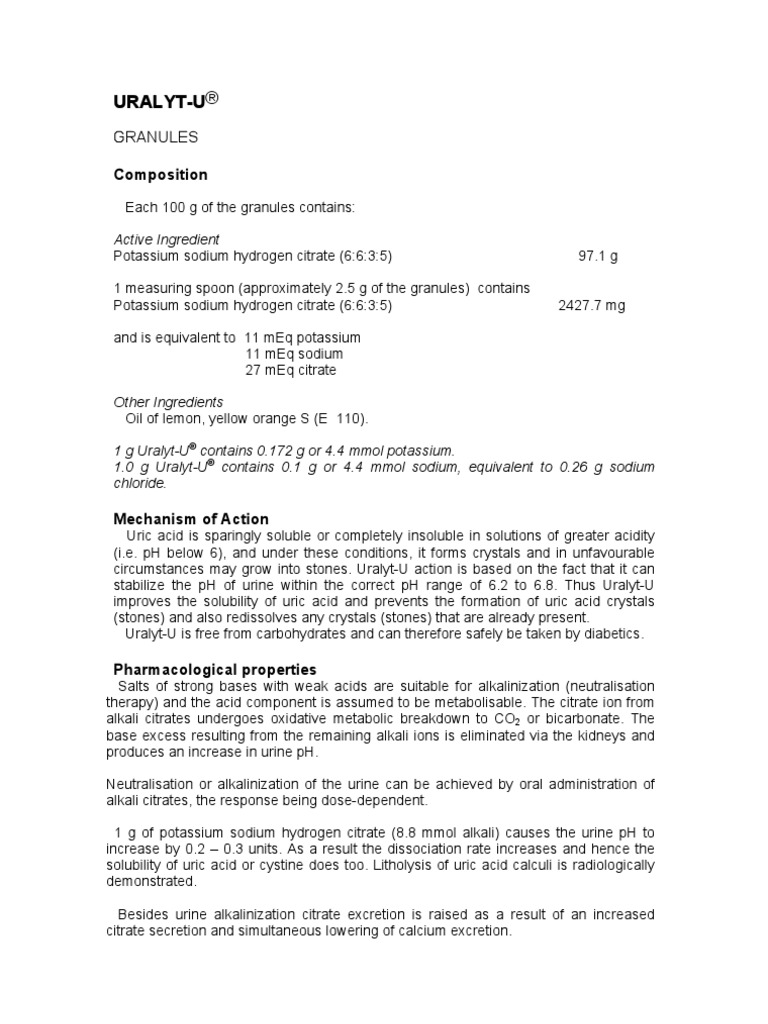Uralyt | PDF | Potassium | Diet & Nutrition