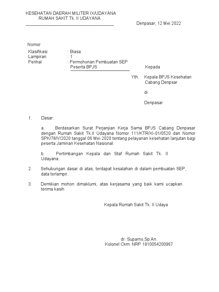 Surat Permohonan Pembuatan Sep. | PDF