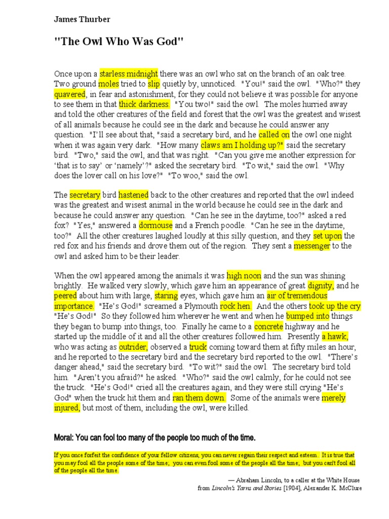 James Thurber The Owl That Was God | PDF