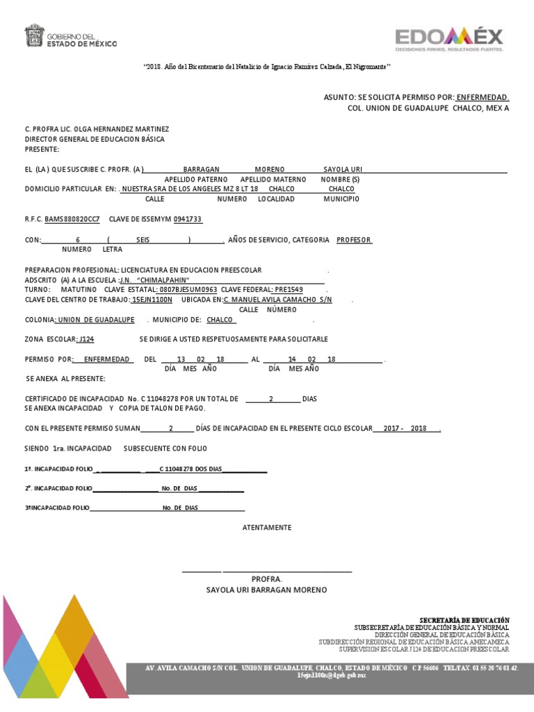 Formato de Incapacidad 2018 | PDF | Etapas educativas