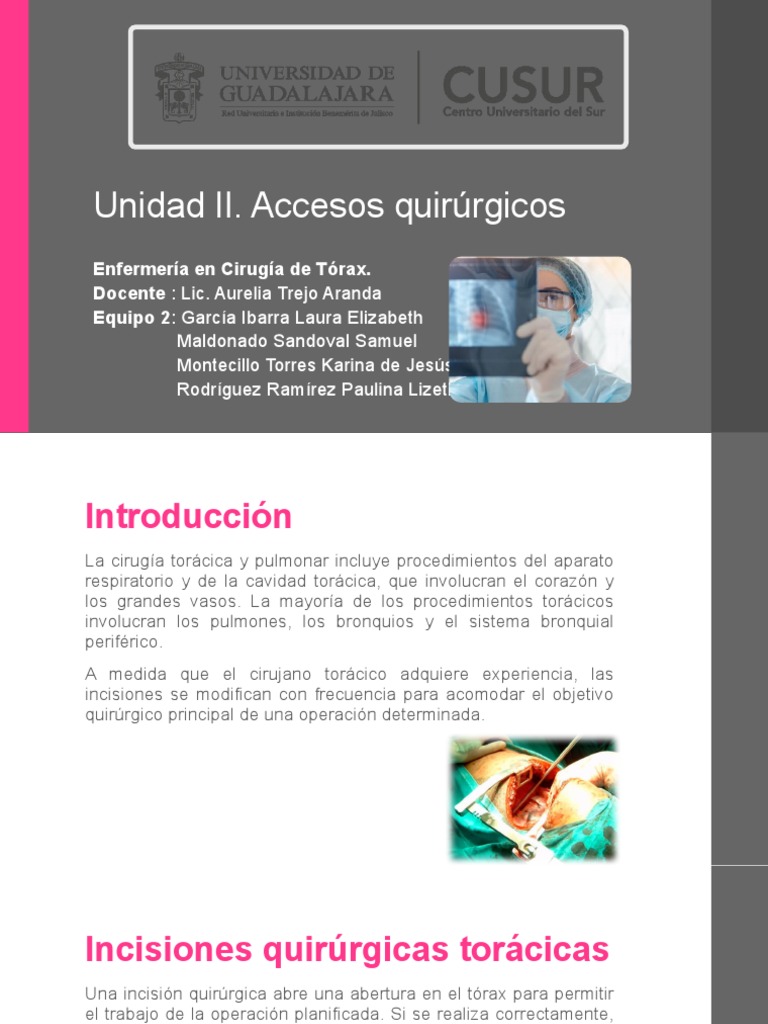 Accesos Quirúrgicos - U2 - E2 - Enf - Cx.Tórax | PDF | Pulmón | Tórax