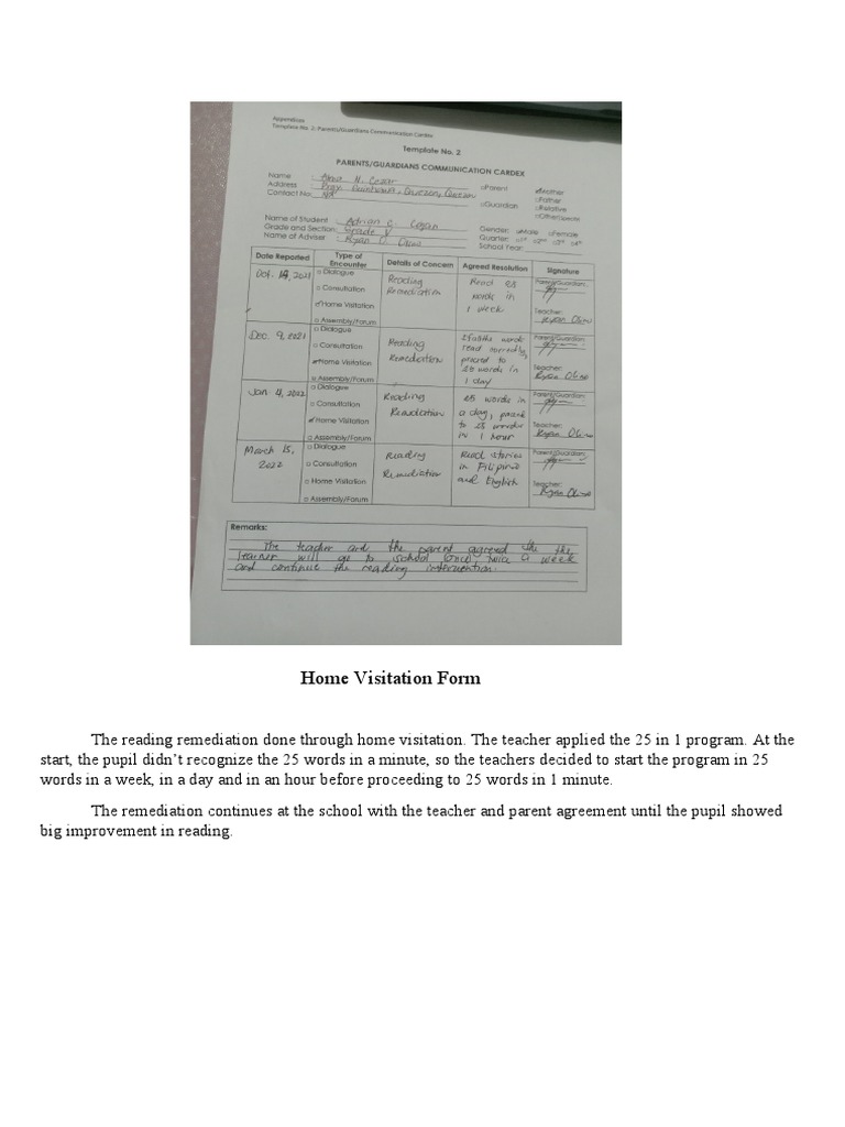 Home Visitation Form | PDF | Wellness