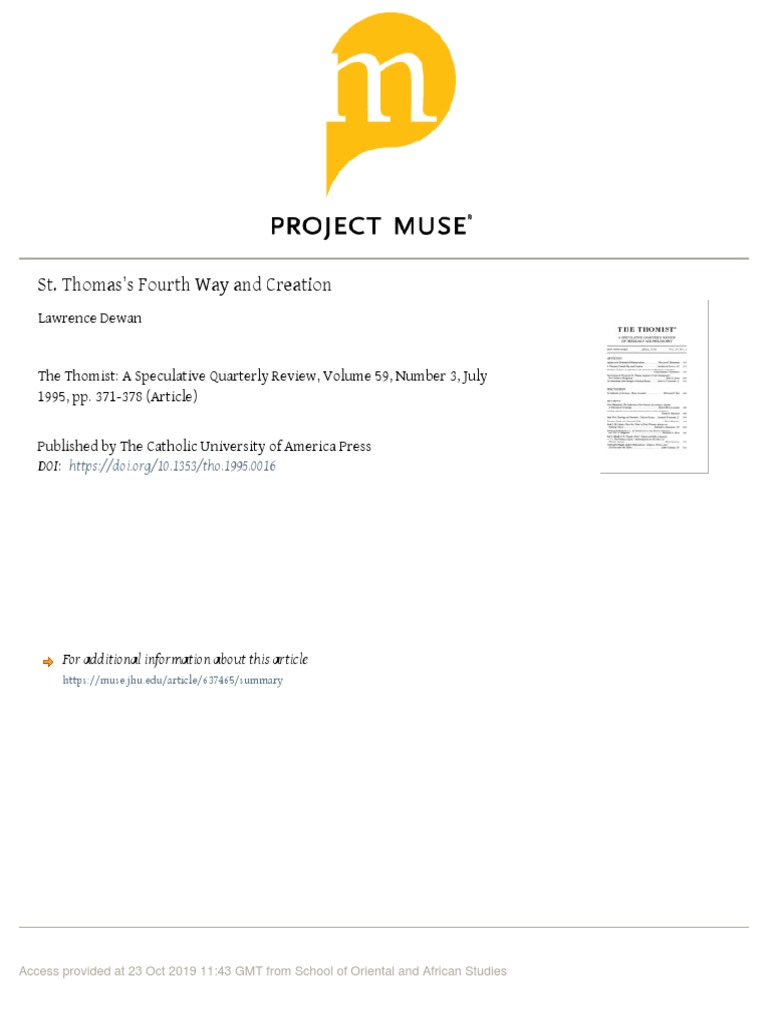 St. Thomas's Fourth Way and Creation - Lawrence Dewan | PDF | Thomas ...