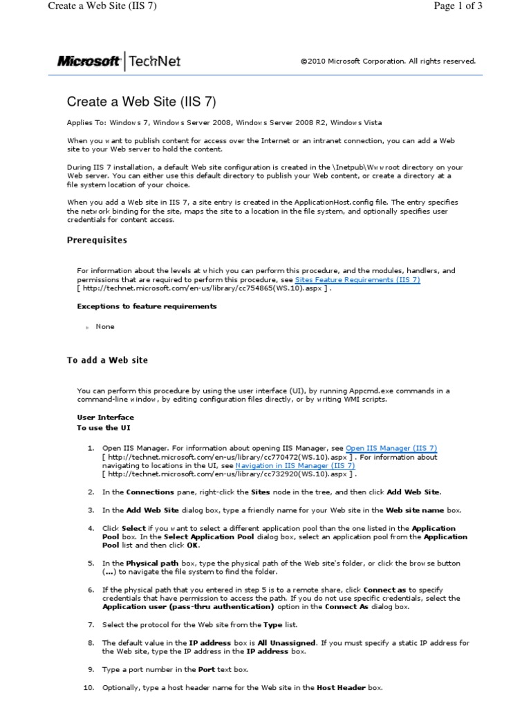 Create A Web Site (IIS 7) | PDF | Internet Information Services | Port (Computer Networking)