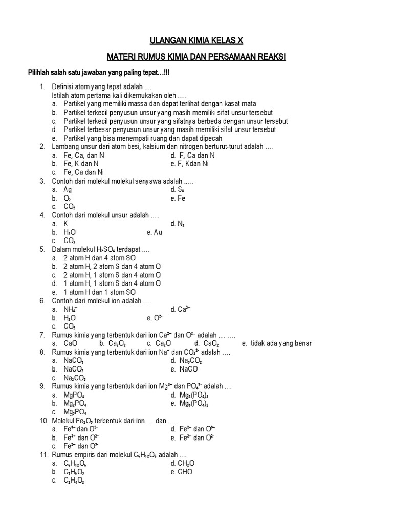 Soal Rumus Kimia Dan Persamaan Reaksi | PDF