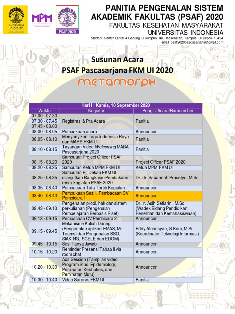 Rundown PSAF Pasca FKM 2020 | PDF | Seni | Sains & Matematika