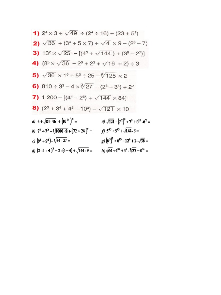 Ejercicios Combinados Con Numeros Naturales | PDF