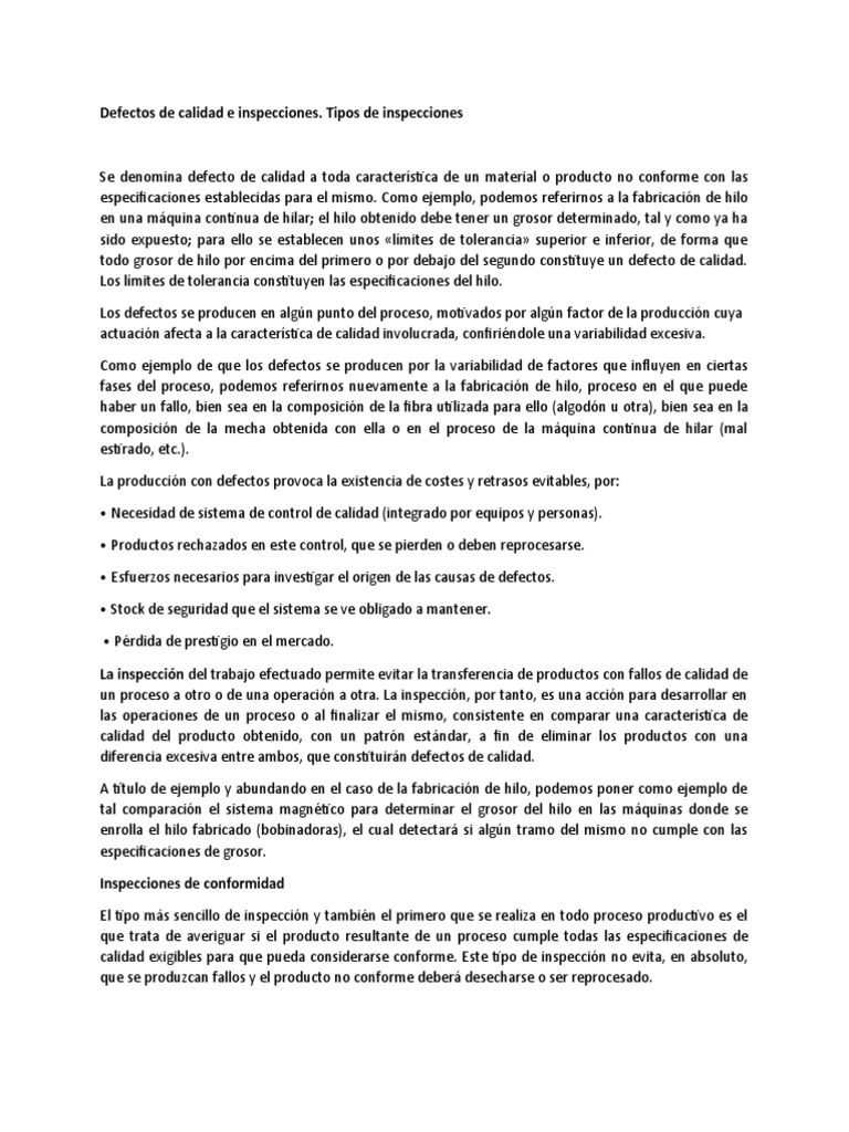 Defectos de Calidad e Inspecciones | PDF | Calidad (comercial)
