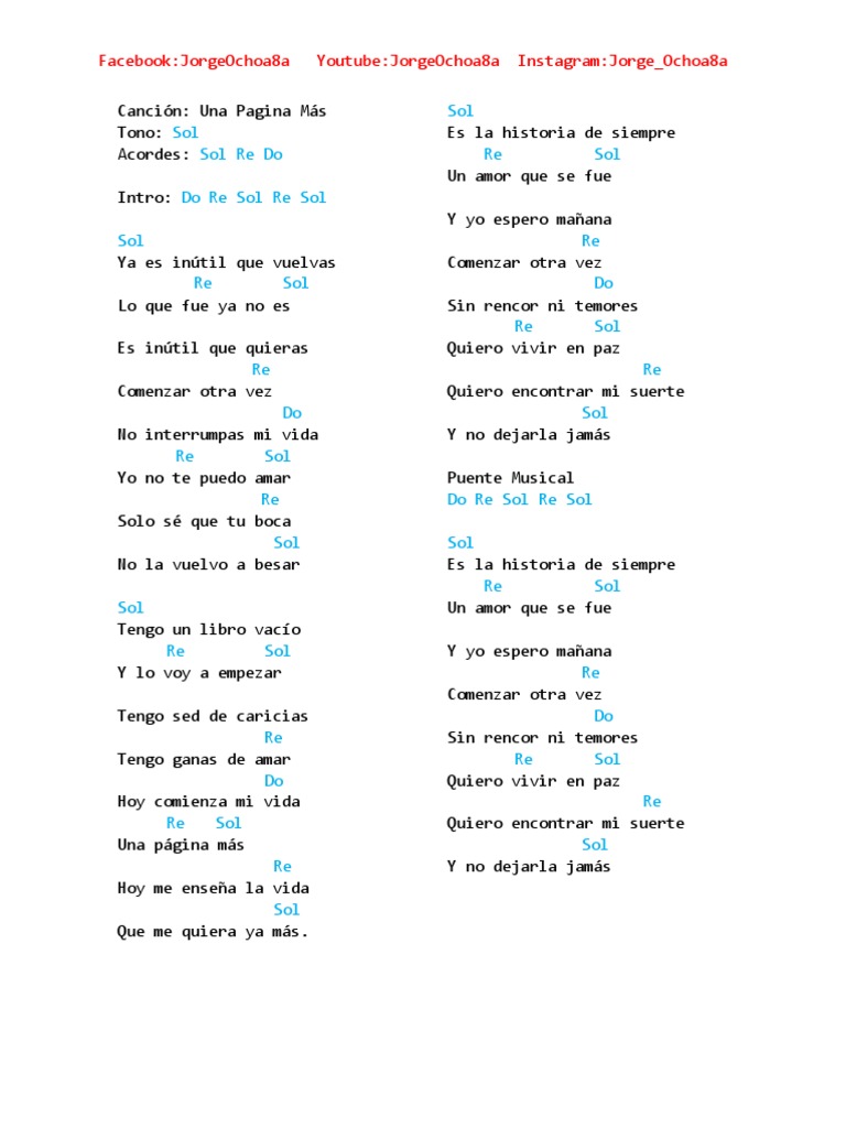 Una Pagina Mas LETRA Y ACORDES | PDF