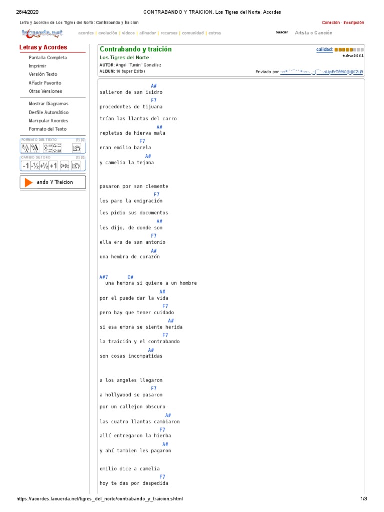 CONTRABANDO Y TRAICION, Los Tigres Del Norte - Acordes | PDF | Musica ...