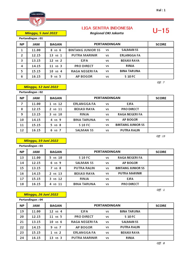 Jadwal Lsi Dki Jakarta U15 Terbaru | PDF