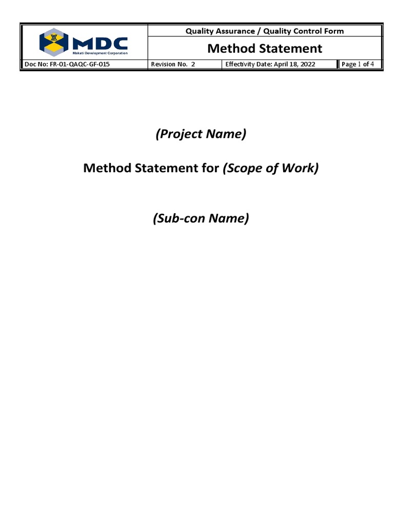 QA/QC Method Statement Overview | PDF | Quality Assurance ...
