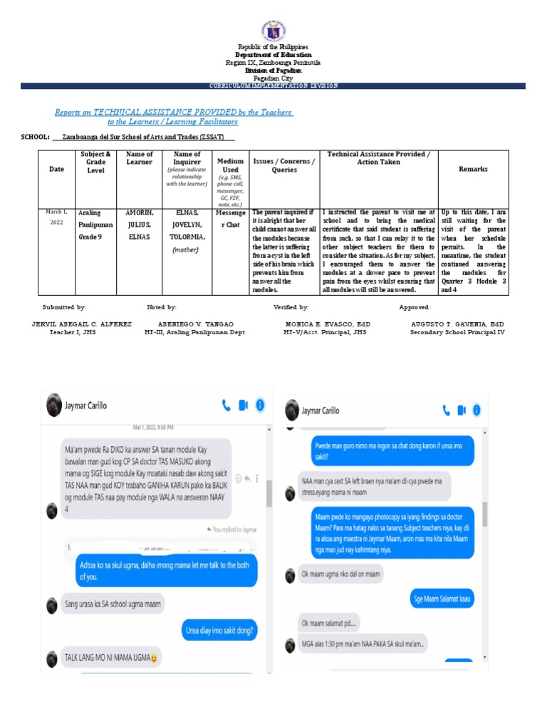 Reports On TECHNICAL ASSISTANCE PROVIDED by The Teachers To The ...