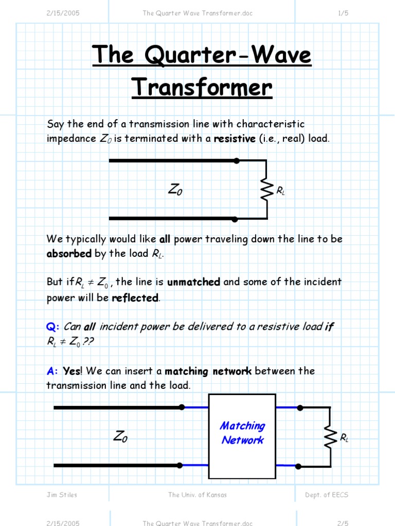 The Quarter Wave Transformer | Transmission Line | Wavelength