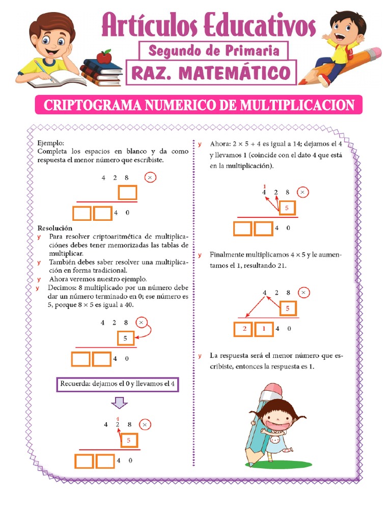 Criptograma Numerico de Multiplicacion para Segundo de Primaria | PDF