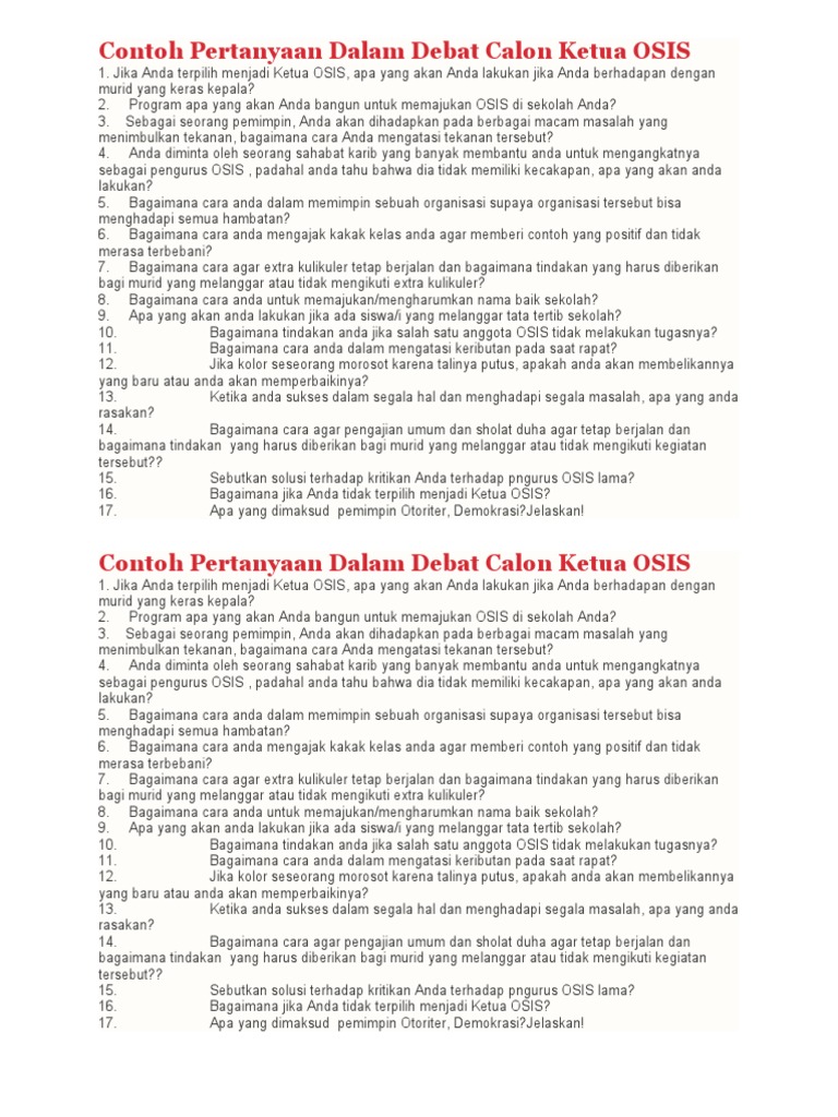 Contoh Pertanyaan Dalam Debat Calon Ketua OSIS | PDF