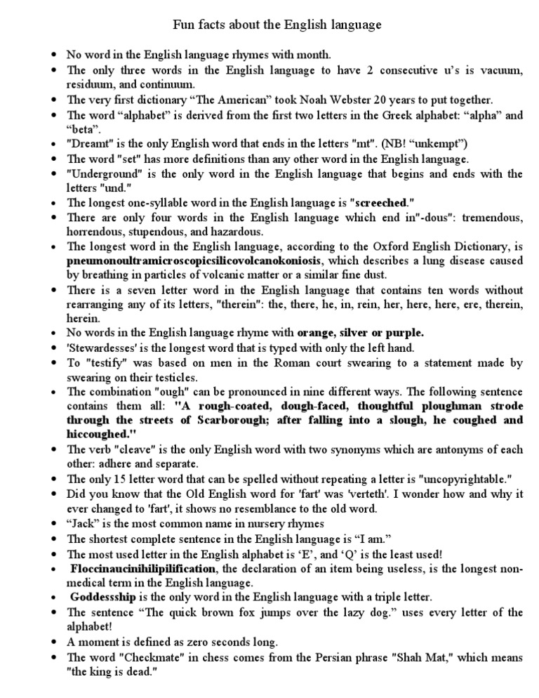Fun Facts About The English Language | PDF | English Language | Linguistics