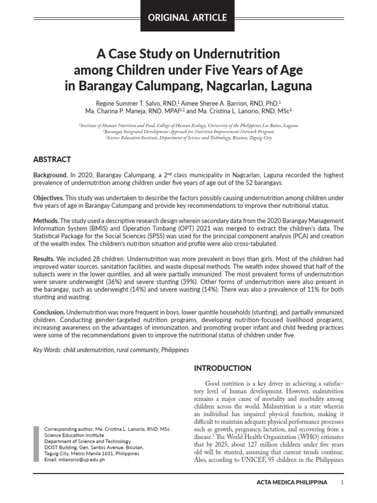 Undernutrition in Calumpang Children | PDF | Malnutrition | Sanitation