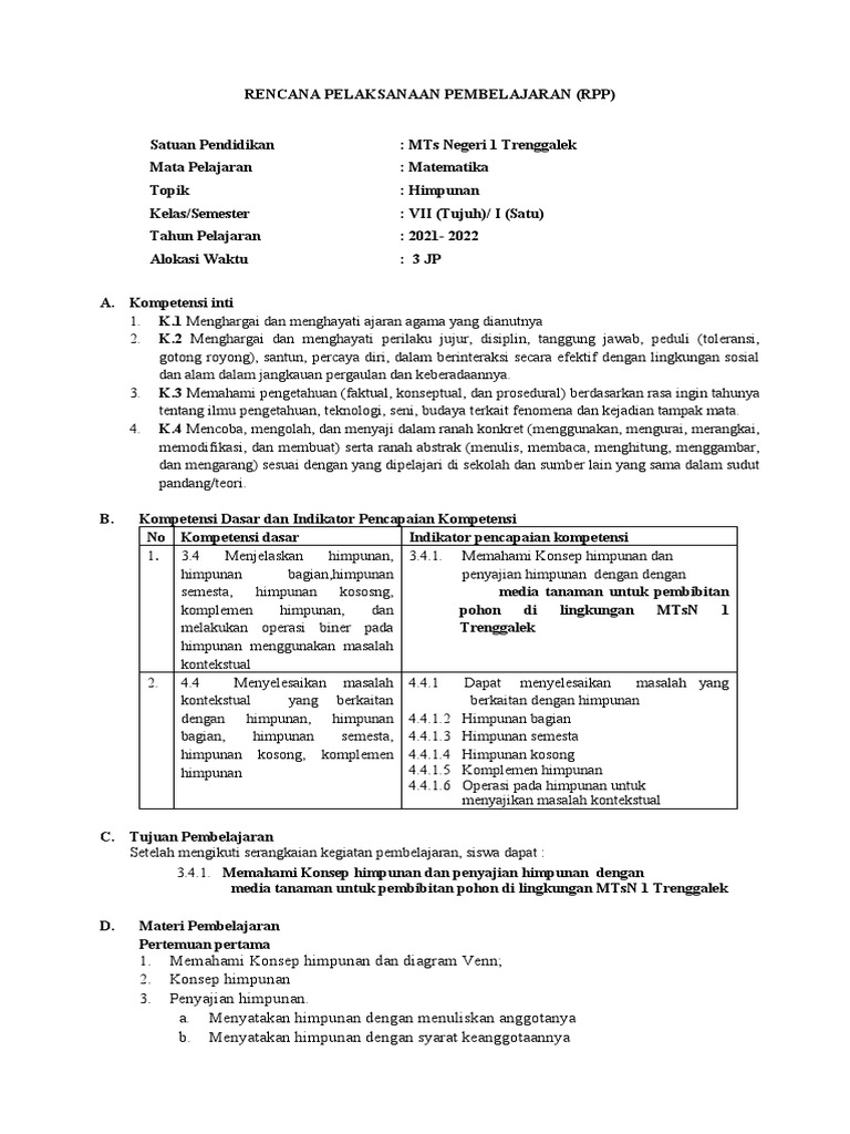 RPP 7 Himpunan | PDF