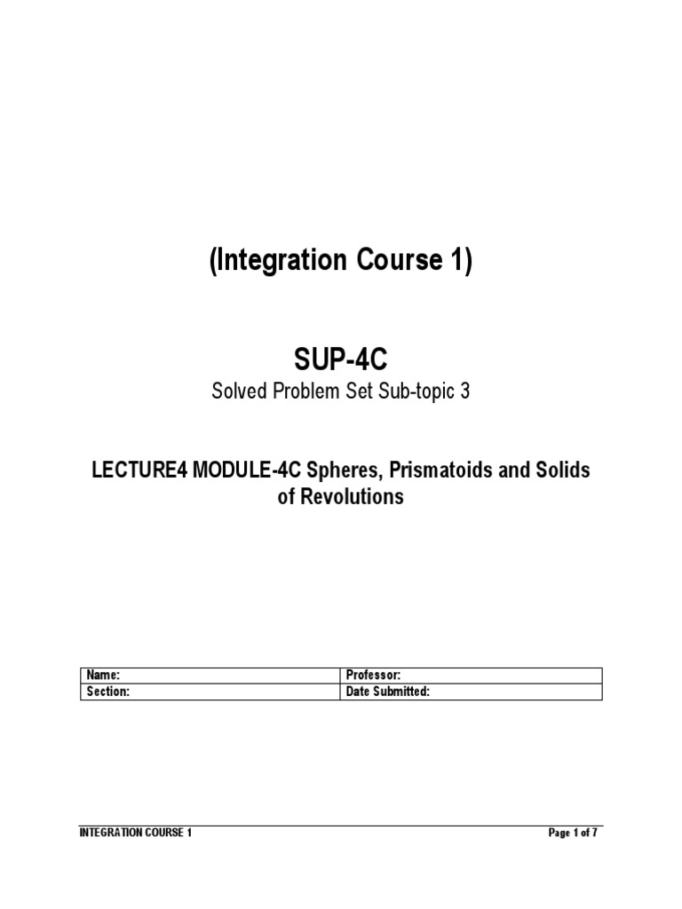 (Integration Course 1) SUP-4C: Solved Problem Set Sub-Topic 3 | PDF ...