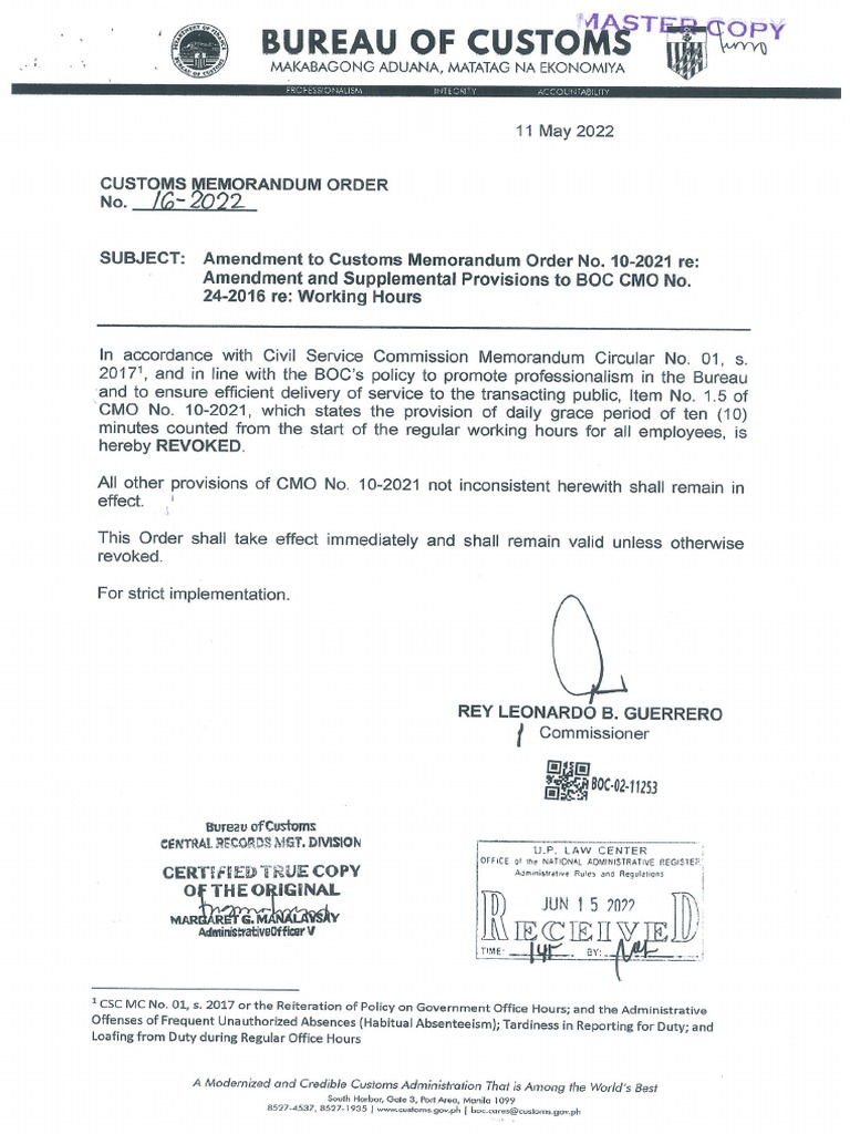 Cmo 16 2022 Amendment To Customs Memorandum Order No 10 2021 | PDF