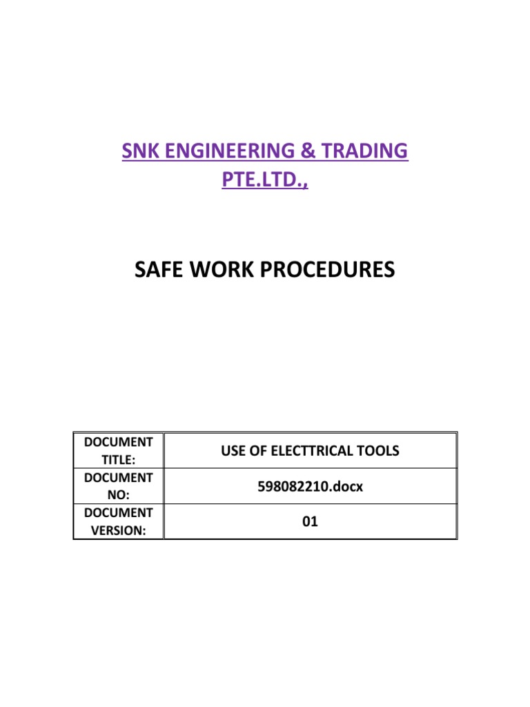SWP-08 Use of Electrical Tools | PDF | Occupational Safety And Health ...