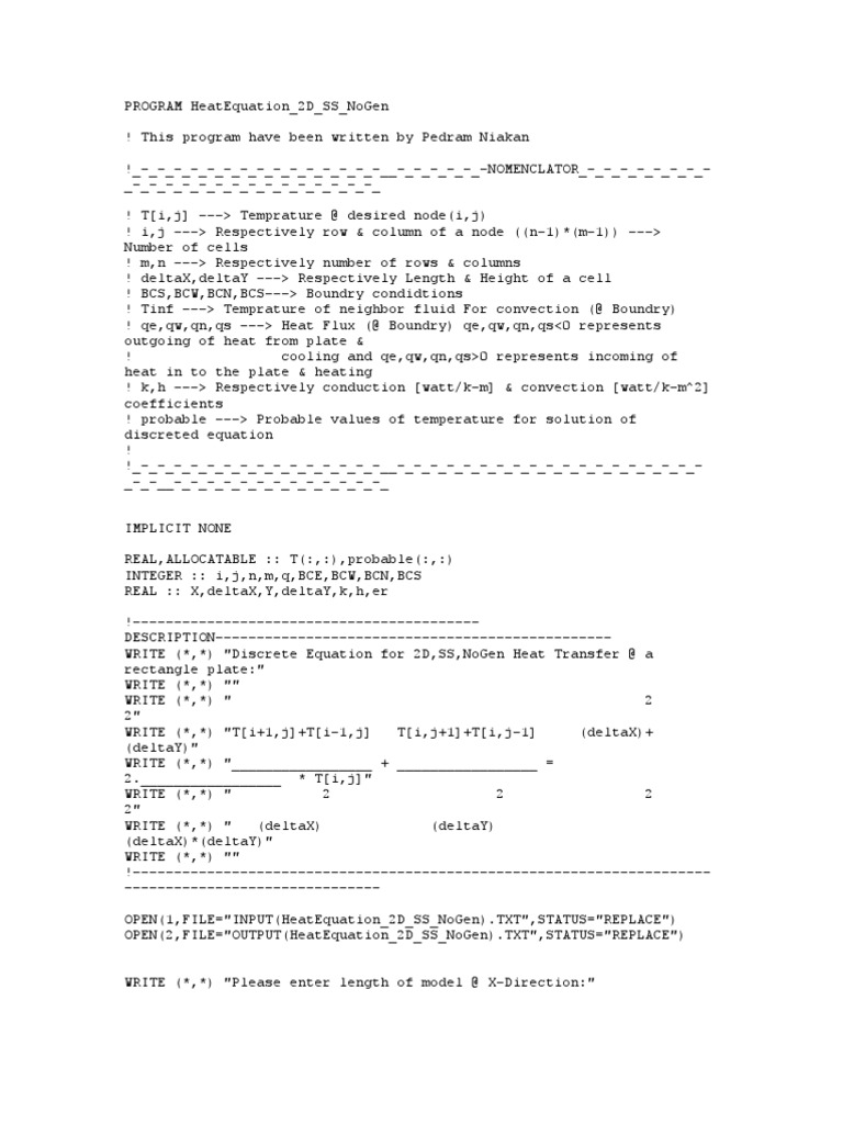Fortran Programming Heat Equation 2d Ss Nogen Elliptic Pde Pdf Transport Phenomena 