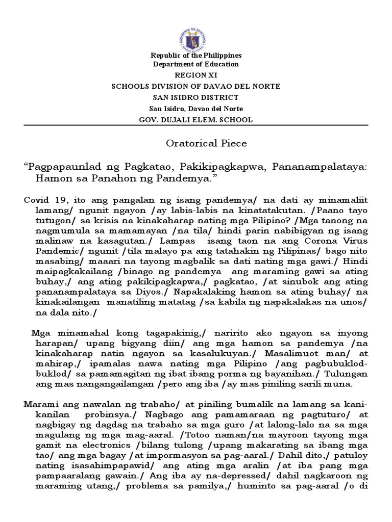 ESP Oratorical Piece GDES | PDF