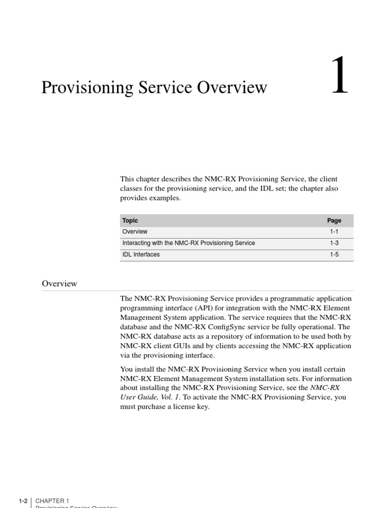 Provisioning Service Overview: User Guide, Vol. 1. To Activate The NMC ...
