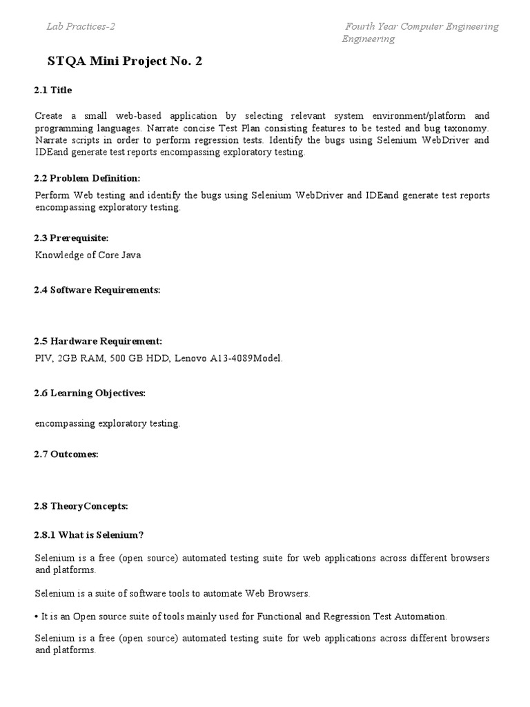 Stqa Mini Project 2 Pdf Selenium Software Software